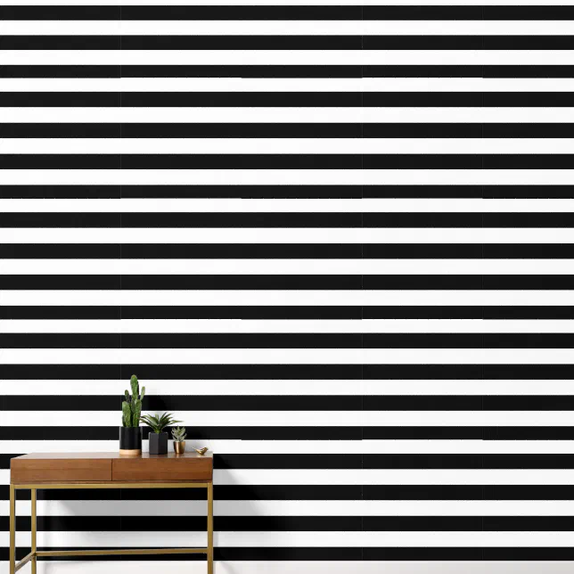 Decorative Striped Black & White Stripes Pattern Wallpaper | Zazzle
