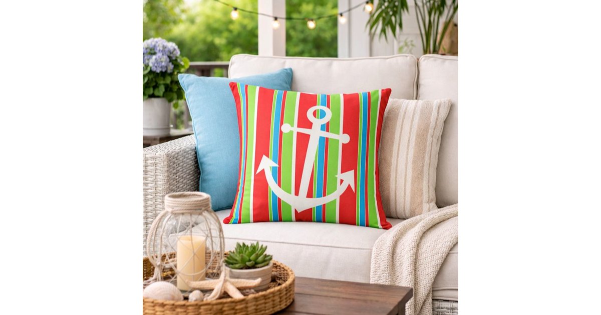 Decorative Throw Pillow With Nautical Anchor Decor | Zazzle