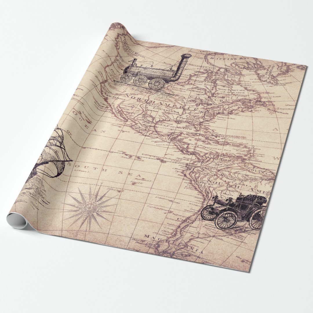 Decorative Vintage map, retro world maps pattern Wrapping Paper | Zazzle