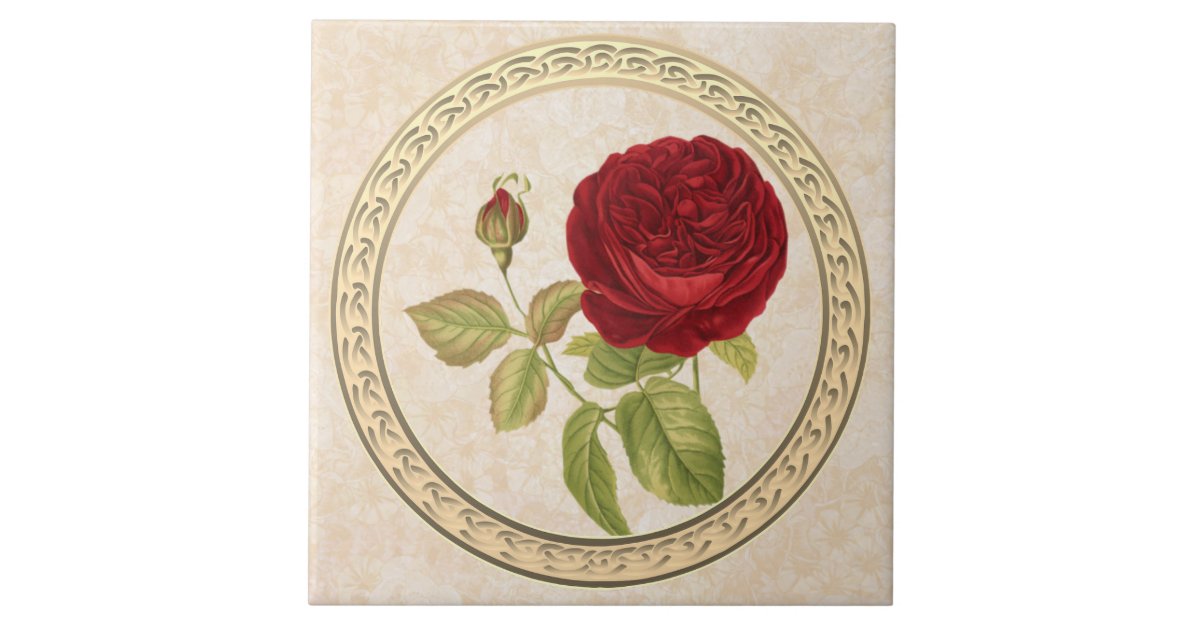 Decorative Vintage Rose Ceramic Tile | Zazzle