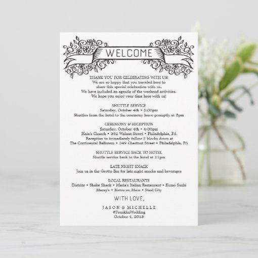 Decorative Wedding Itinerary - Wedding Welcome Program | Zazzle