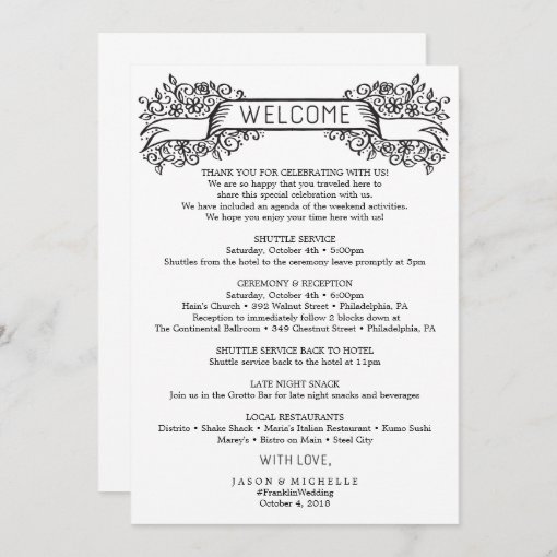 Decorative Wedding Itinerary - Wedding Welcome Program | Zazzle