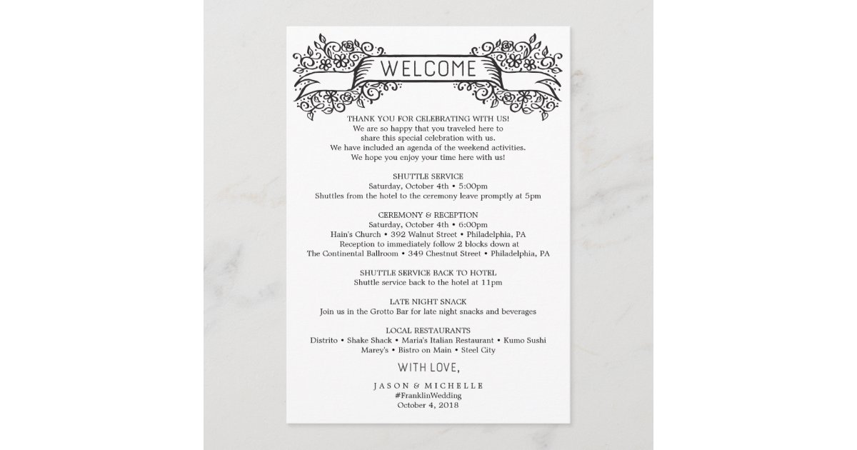 Decorative Wedding Itinerary - Wedding Welcome Program | Zazzle