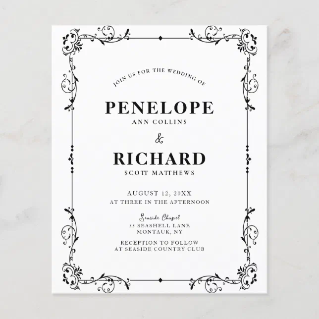 Decoratvie Border Budget Wedding Invitation Flyer | Zazzle