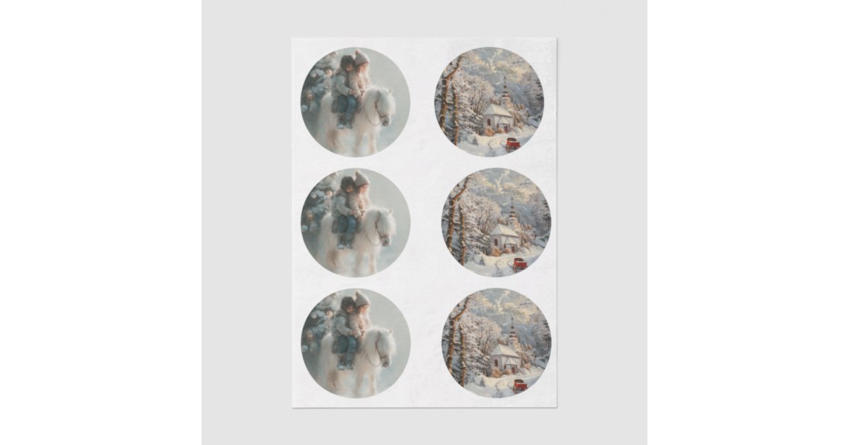 Decoupage 3" Snow Globe Moulds Child Horse Winter Tissue Paper | Zazzle