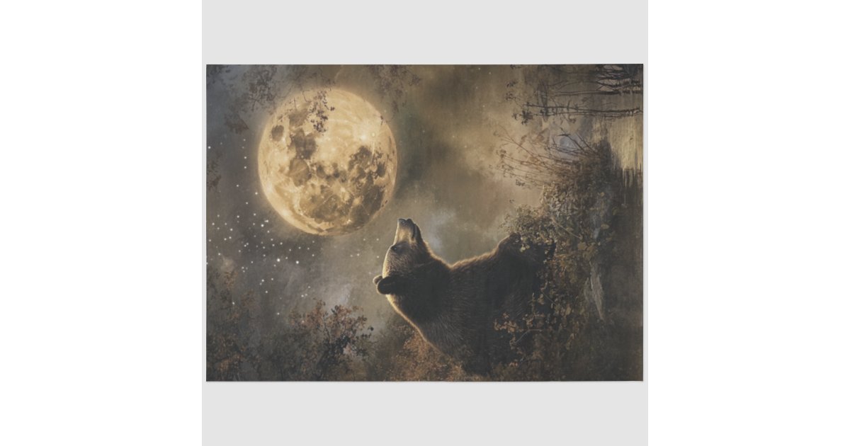 Decoupage Bear Night Scene In Full Moon Tissue Paper | Zazzle
