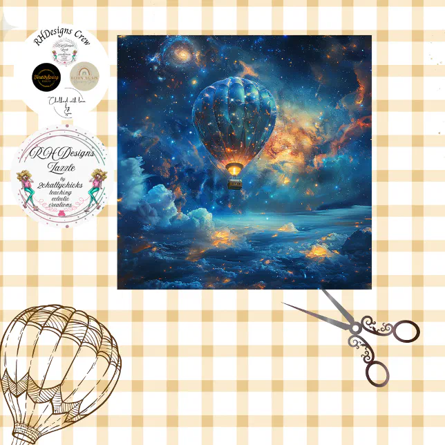 Decoupage Celestial Night Sky Hot Air Balloon Tissue Paper | Zazzle