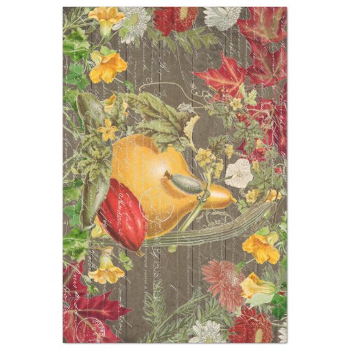 Decoupage Fall Gourds Pumpkin Rustic Dark Wood Tissue Paper | Zazzle