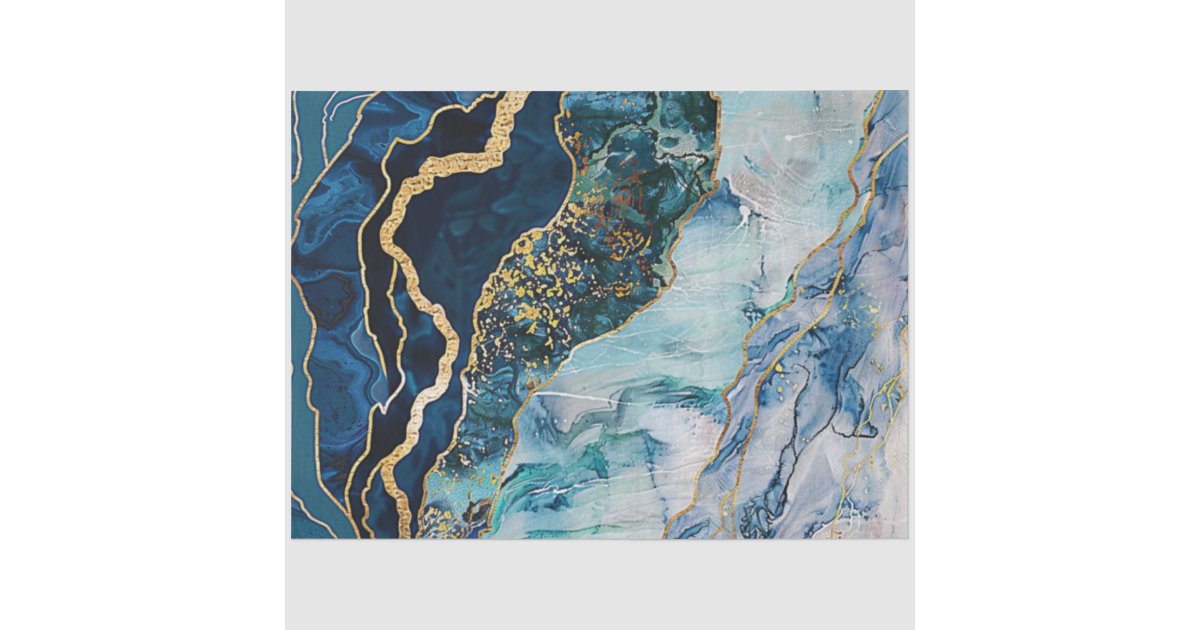 Decoupage Faux Finish Marble Effect Blue Gold Tissue Paper | Zazzle