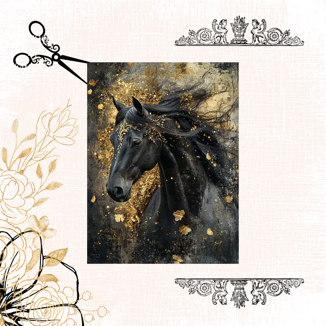 Decoupage Golden Majesty Black Stallion Tissue Paper | Zazzle