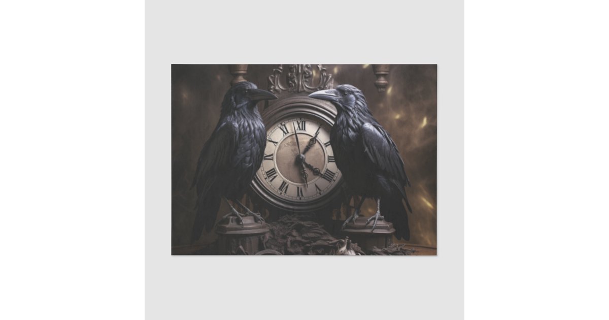 Decoupage Gothic Ravens with Clock Tissue Paper | Zazzle
