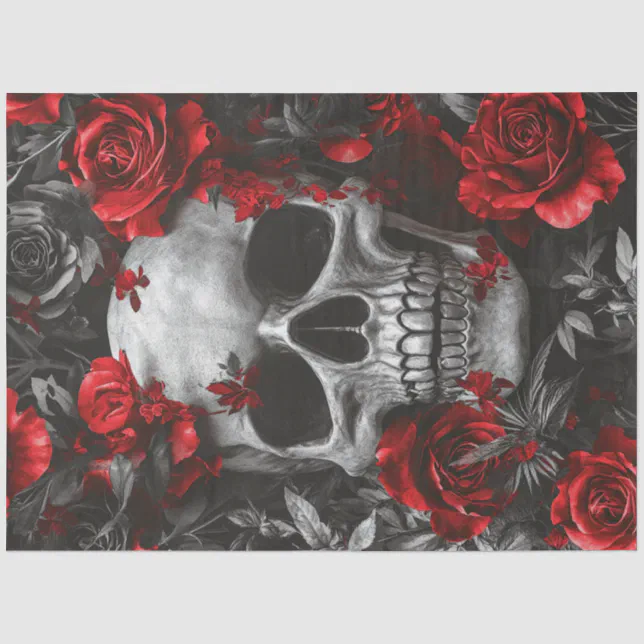 Decoupage Gothic Silver Skeleton Skull Tissue Paper | Zazzle