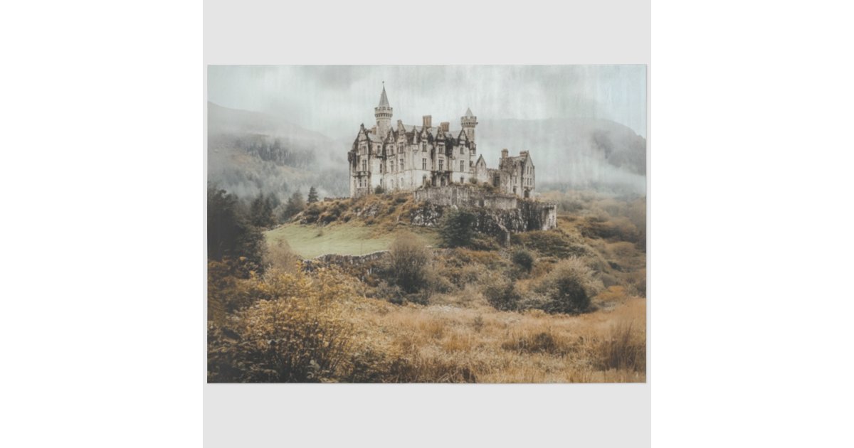 Decoupage Highland Castle Ireland Misty Landscape Tissue Paper | Zazzle