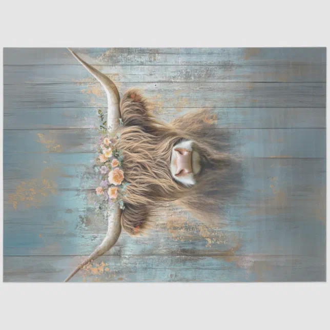 Decoupage Highland Cow Farmhouse Style Tissue Paper | Zazzle