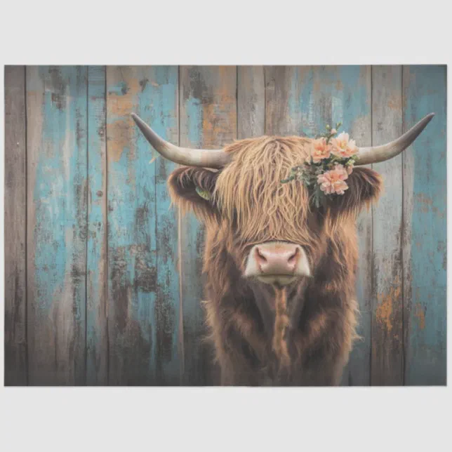 Decoupage Highland Cow Shaggy Fur Weathered Fence Tissue Paper | Zazzle