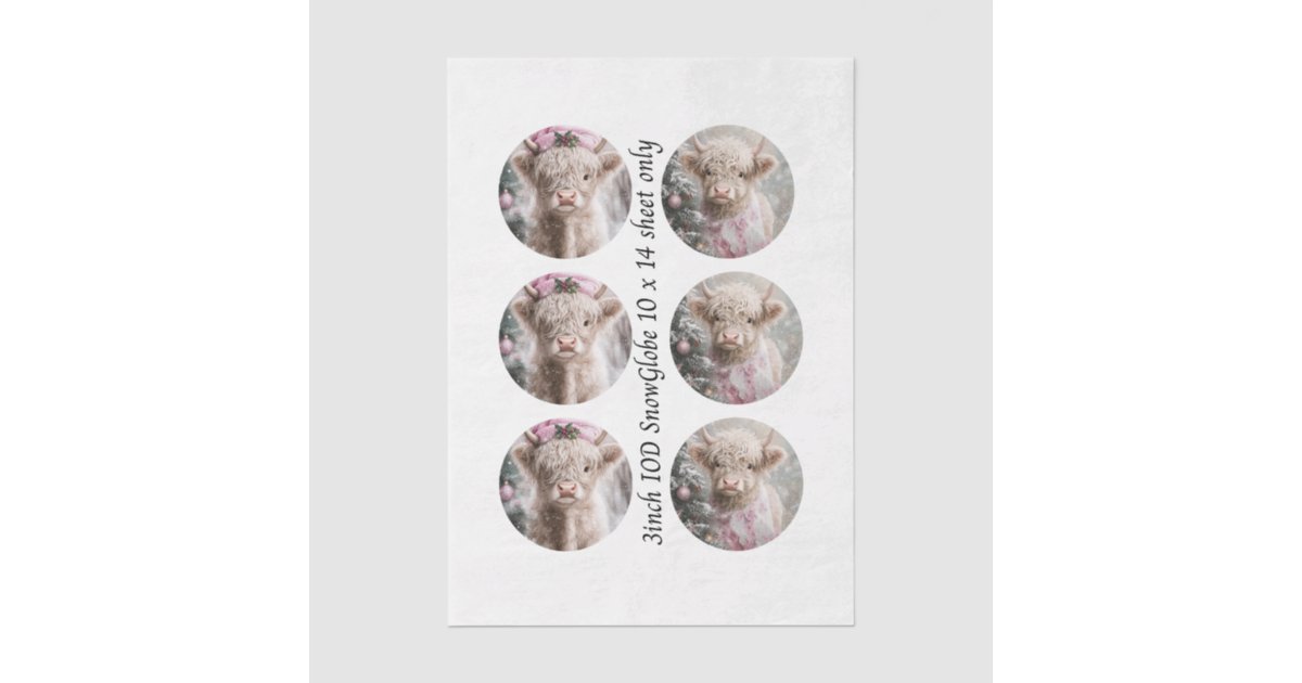Decoupage IOD Snow Globe Highland Cow Christmas Tissue Paper | Zazzle