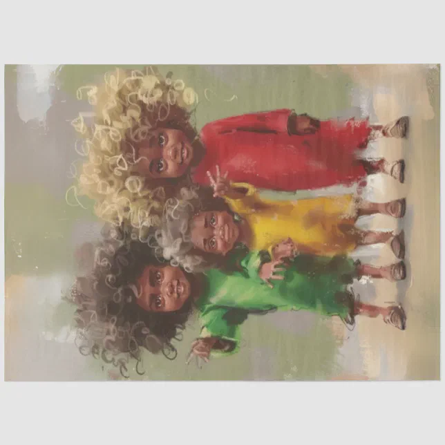 Decoupage Joyful Curly Headed Children in Red Tissue Paper | Zazzle