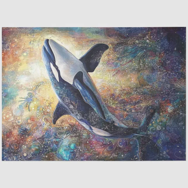 Decoupage Killer Whale Vibrant Abstract Painting Tissue Paper | Zazzle