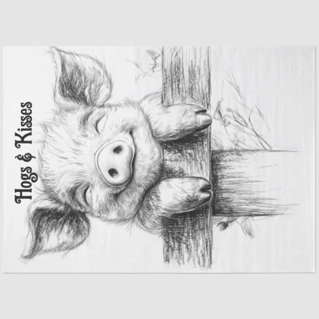 Decoupage Line Drawing Piglet Hogs & Kisses Tissue Paper | Zazzle