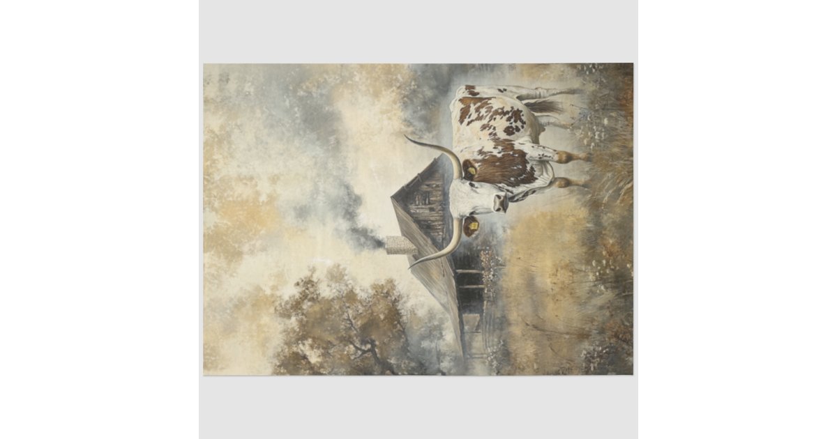 Decoupage Longhorn Wooden Cabin in Field Tissue Paper | Zazzle