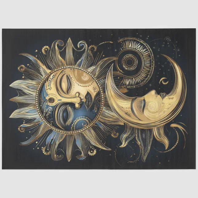 Decoupage Magical Celestial Sun Crescent Moon Star Tissue Paper | Zazzle