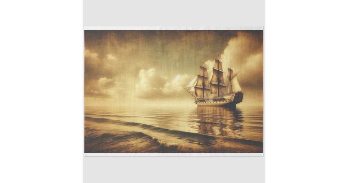 Decoupage Ocean Sailing Ship Sepia Tissue Paper | Zazzle