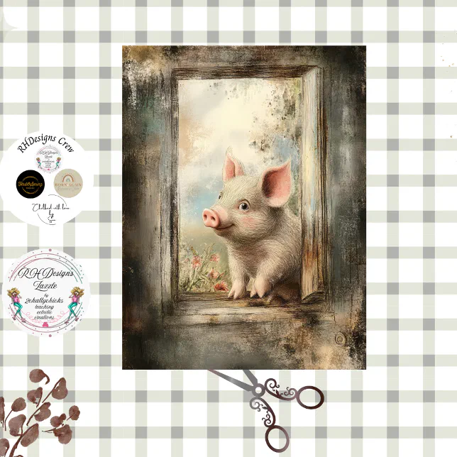 Decoupage Piglet in Rustic Window Story Book Tissue Paper | Zazzle