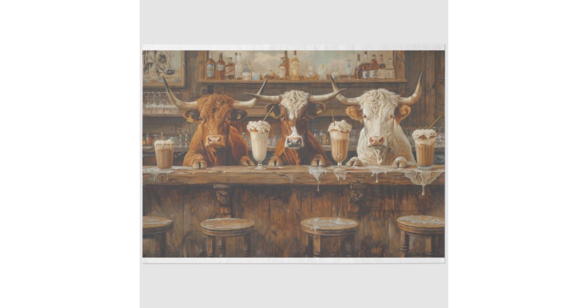 Decoupage Saloon Scene Bar Cows Country Tissue Paper | Zazzle
