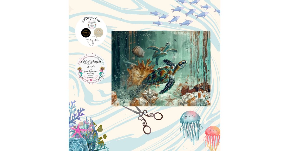Decoupage Sea Turtle Coastal Nature Teals Greens Tissue Paper | Zazzle