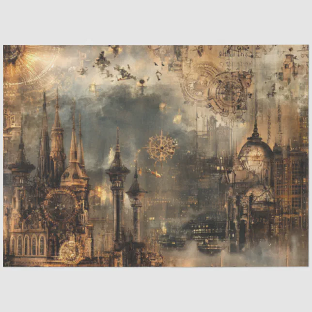 Decoupage Steampunk Cityscape Architectural Design Tissue Paper | Zazzle