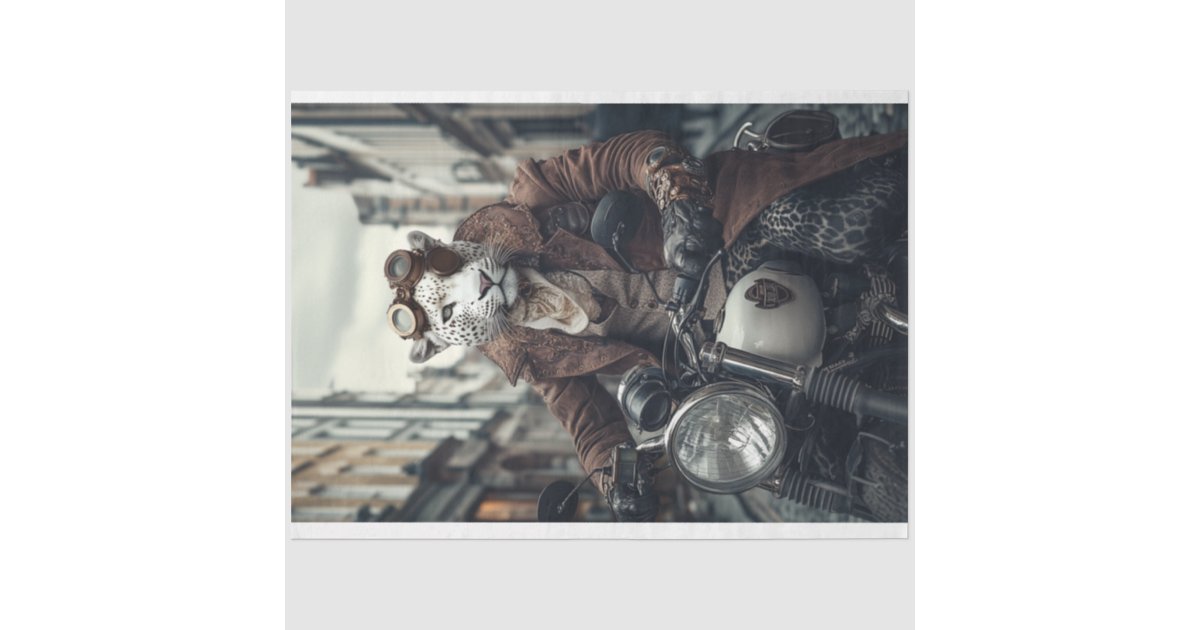 Decoupage Steampunk Leo Leopard Motorcycle Rider Tissue Paper | Zazzle