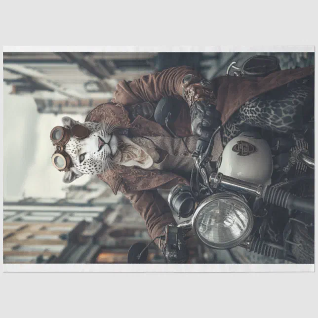 Decoupage Steampunk Leo Leopard Motorcycle Rider Tissue Paper | Zazzle