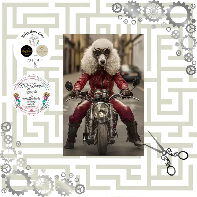 Decoupage Steampunk Motorcycle Riding Poodle Tissue Paper | Zazzle