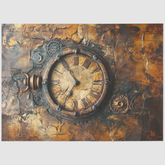 Decoupage Steampunk Patina Rusted Roman Clock Tissue Paper | Zazzle