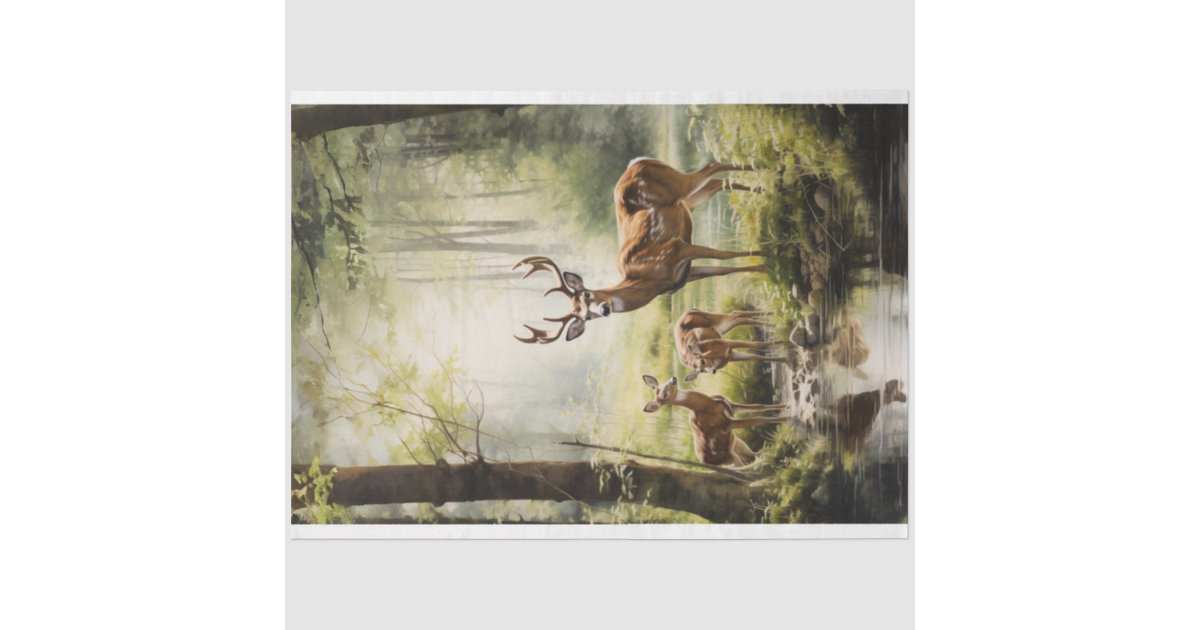 Decoupage Tissue Paper deer with baby in the woods | Zazzle
