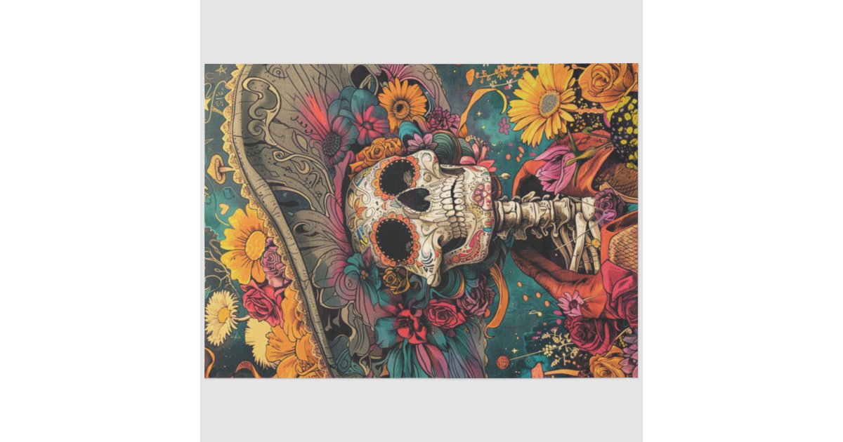 Decoupage Vibrant Lady Day of Dead Tissue Paper | Zazzle