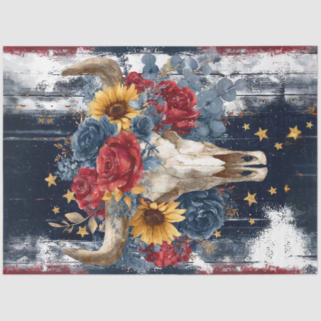 Decoupage Vibrant Portrait Skull Floral Designs Tissue Paper | Zazzle