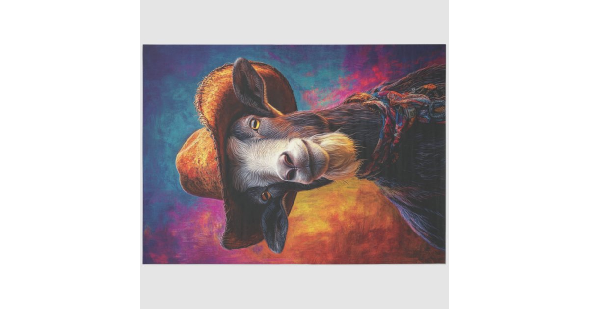 Decoupage Vibrantly Colored Goat Western Hat Tissue Paper | Zazzle