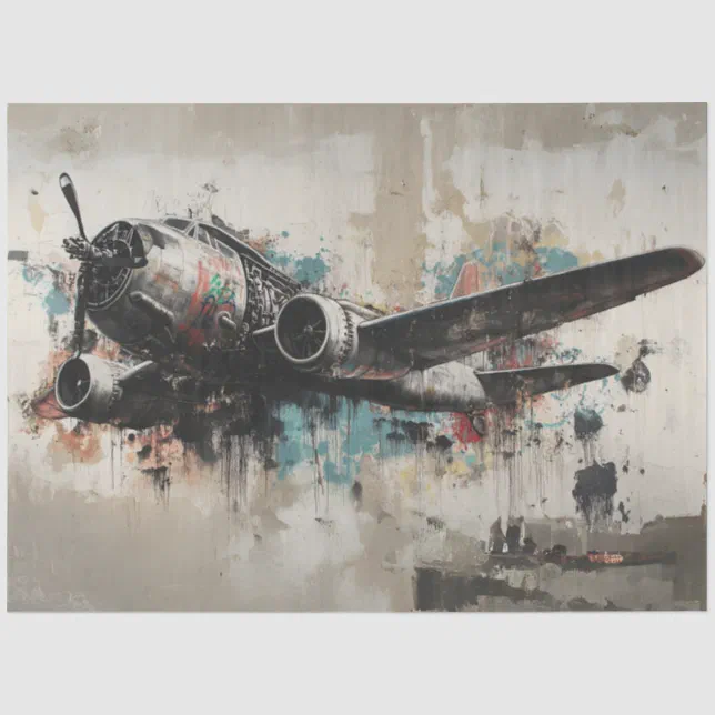 Decoupage Vintage Airplane Abstract Mural Painting Tissue Paper | Zazzle