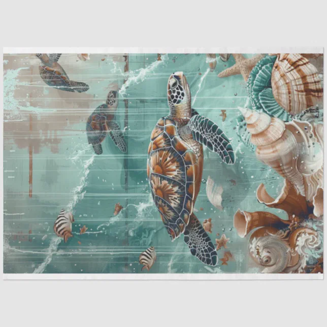 Decoupage Vintage Art of Sea Turtle Tissue Paper | Zazzle