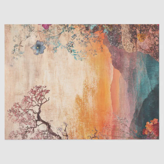 Decoupage Vintage BoHo Sunset Lake Tissue Paper | Zazzle
