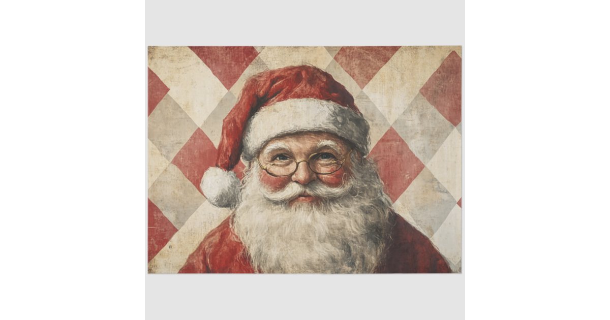 Decoupage Vintage Santa Diamond Background Tissue Paper | Zazzle