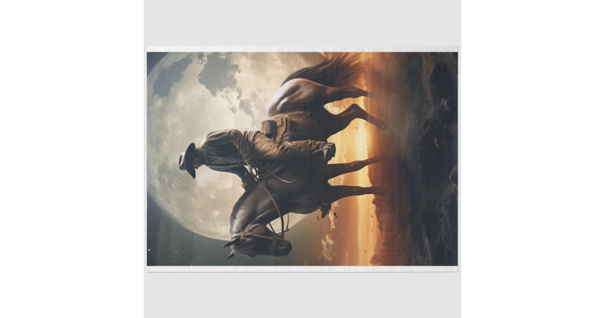 Decoupage Western Scene Cowboy Moon Sunsetting Tissue Paper | Zazzle