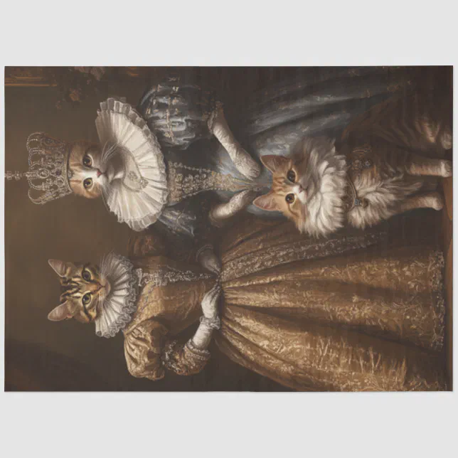 Decoupage Whimsical Artistic Portrait Cat Family Tissue Paper | Zazzle