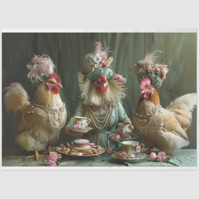Decoupage Whimsical Chicken Tea Party Tissue Paper | Zazzle