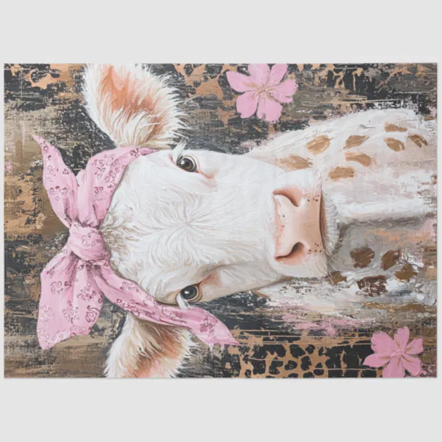 Decoupage Whimsical Cow Pink Bandana Tissue Paper | Zazzle