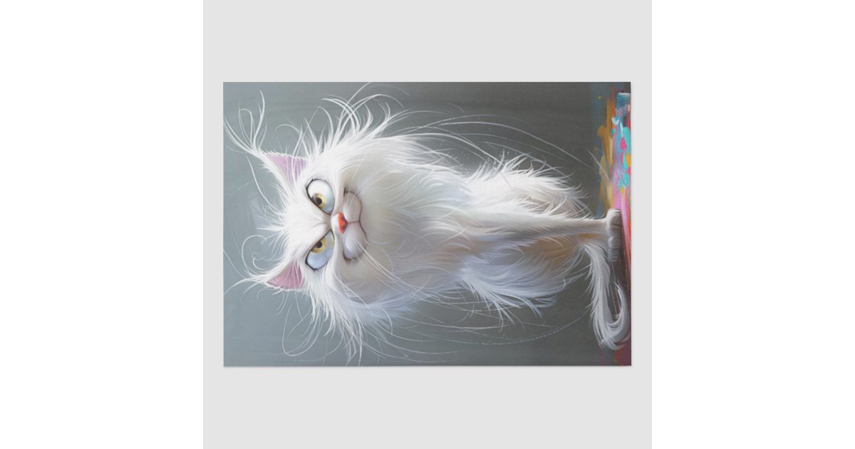 Decoupage Whimsical Grumpy Long Haired Cat Tissue Paper | Zazzle