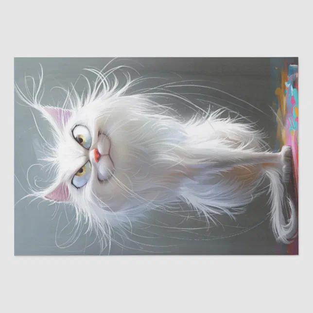 Decoupage Whimsical Grumpy Long Haired Cat Tissue Paper | Zazzle