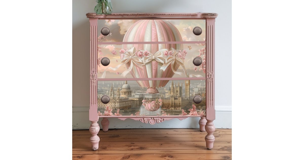 Decoupage Whimsical Hot Air Balloon Pink White Tissue Paper | Zazzle