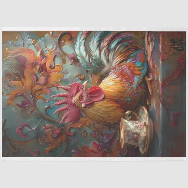 Decoupage Whimsical Ornate Chicken Coffee Break Tissue Paper | Zazzle